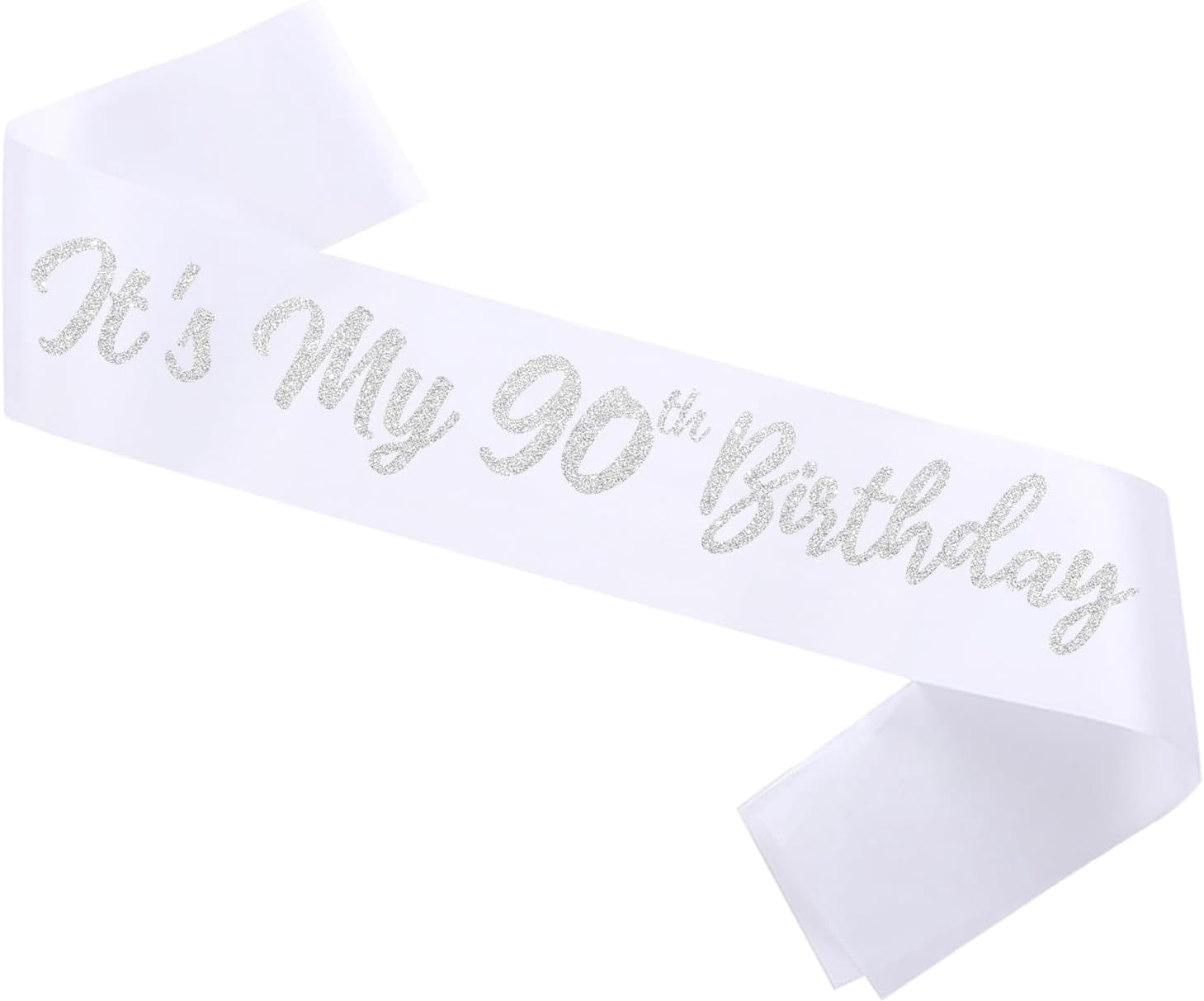 1 Pack 90th Birthday Sash, White Satin with Silver Glitter "It's My ...
