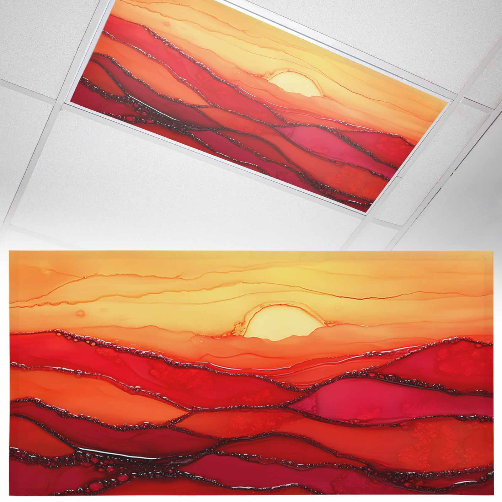 1 Pack Abstract Ombre Red Wave Ocean Fluorescent Light Covers for ...