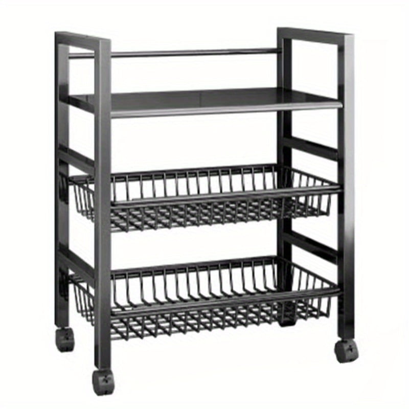 1-Pack Adjustable 3-Tier Rolling Storage Rack with 2 Metal Wire Baskets ...