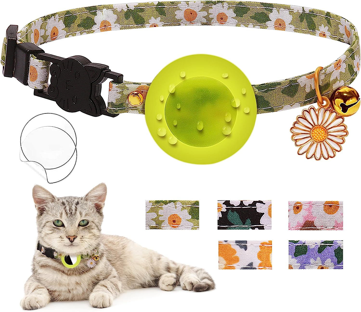 1 Pack Airtag Cat Collars, Breakaway Cat Collars with Bells and Daisy ...