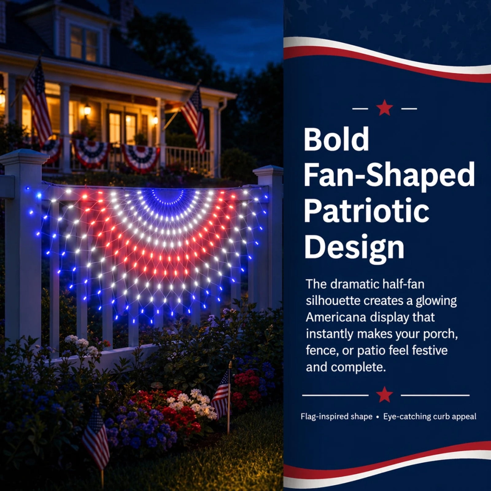1 Pack American Flag LED Lights, Bright Waterproof Half Fan Flag Lights ...