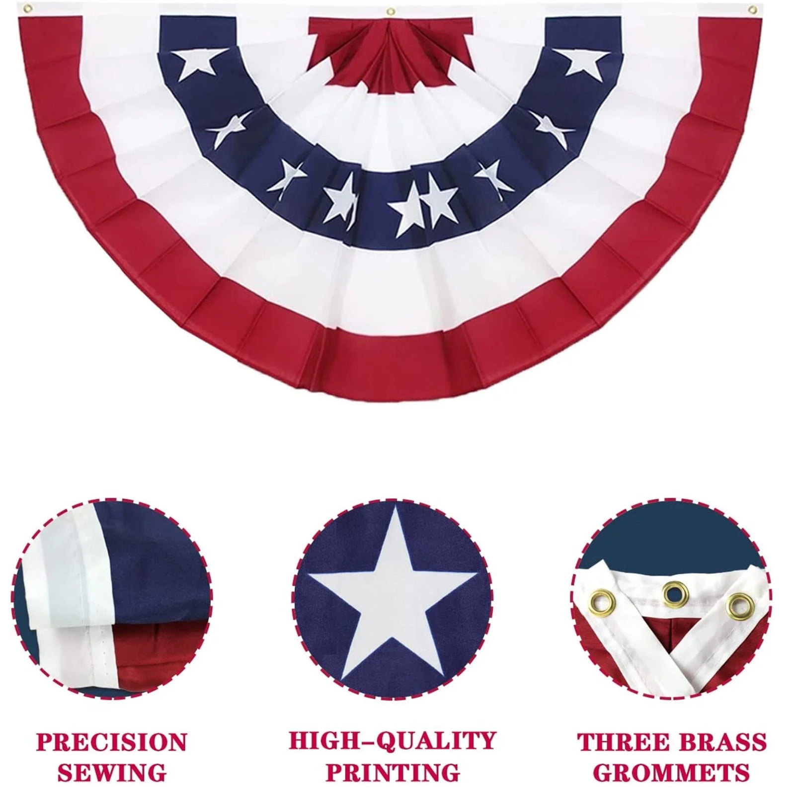 1 Pack American Pleated Fan Flags, 3 x 6 FT Patriotic USA Half Fan Banner with Brass Grommets ...