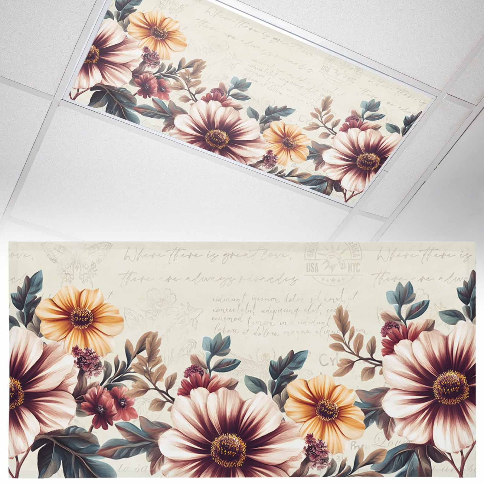 1 Pack American Vintage Flowers Fluorescent Light Covers for Ceiling ...