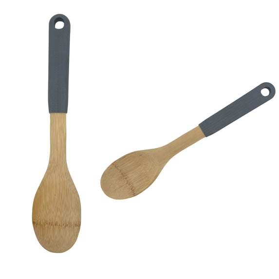 1 Pack Bamboo Kitchen Utensil Set with Rubber Grip Handles Including ...