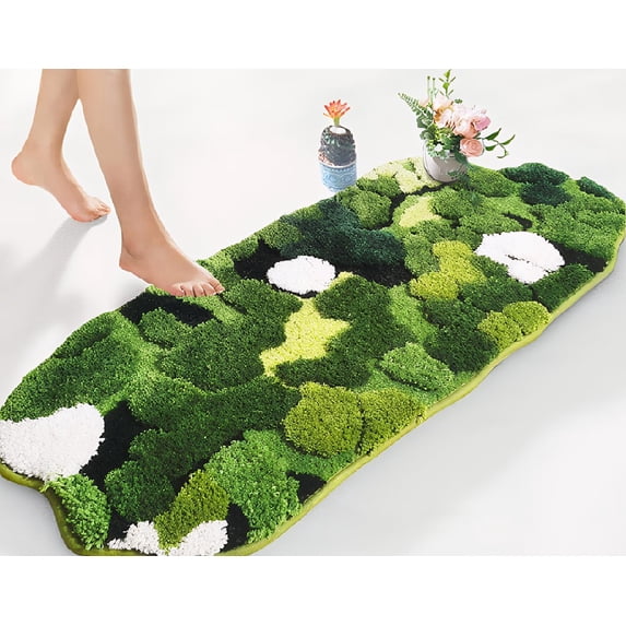 1 Pack Bathroom Runner Rug, Shaggy Plush Non-Slip Absorbent, Green Moss ...