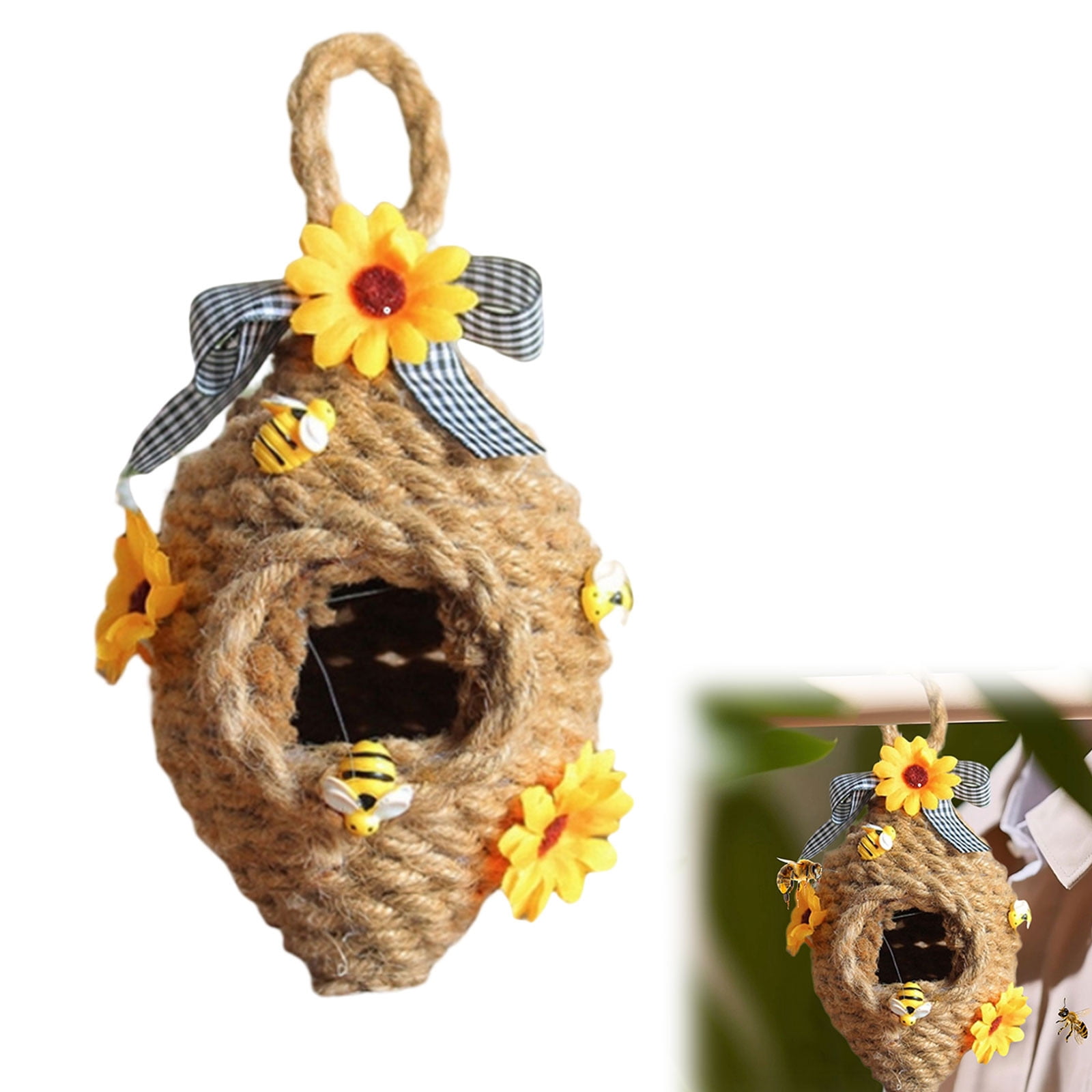 1 Pack Bee Hive Decor with Loop,Mini Bee Hive Farmhouse Bees Tiered ...