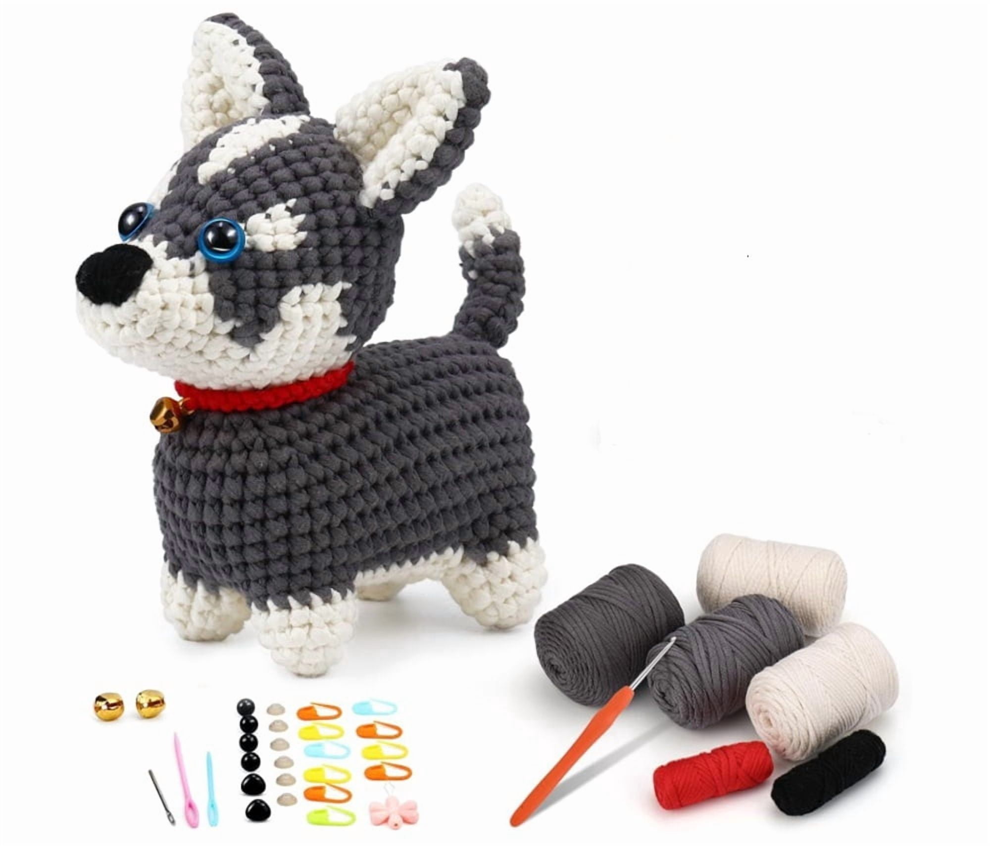 1-Pack Beginner Crochet Kit Husky Dog Amigurumi Set, Step-by-Step Video ...