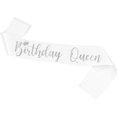 1 Pack Birthday Queen Sash, White Satin with Silver Glitter Lettering ...