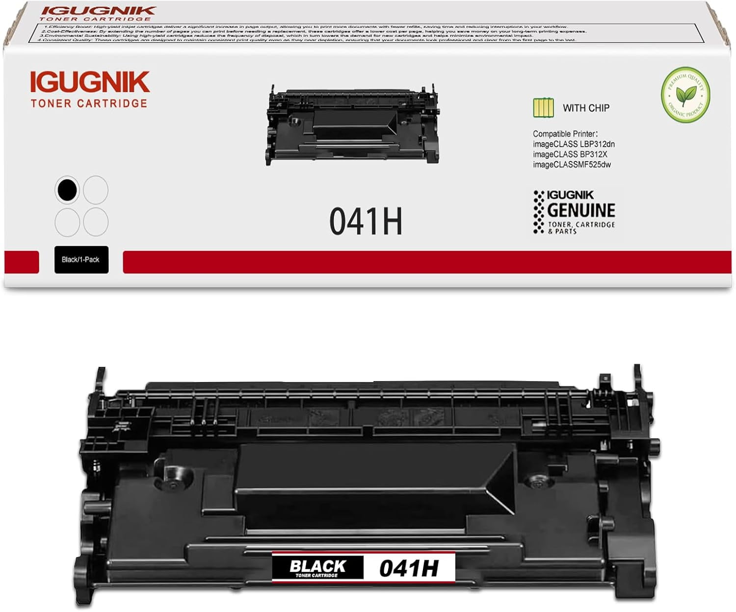 1-Pack Black 041H Toner Cartridges(with chip), Replacement for Canon ...