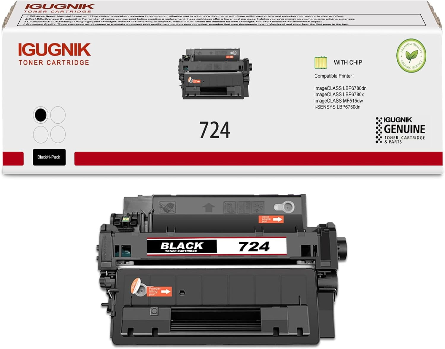 1-Pack Black Cartridge 724 Toner Cartridges(with chip), Replacement for Canon Cartridge 724 for ...