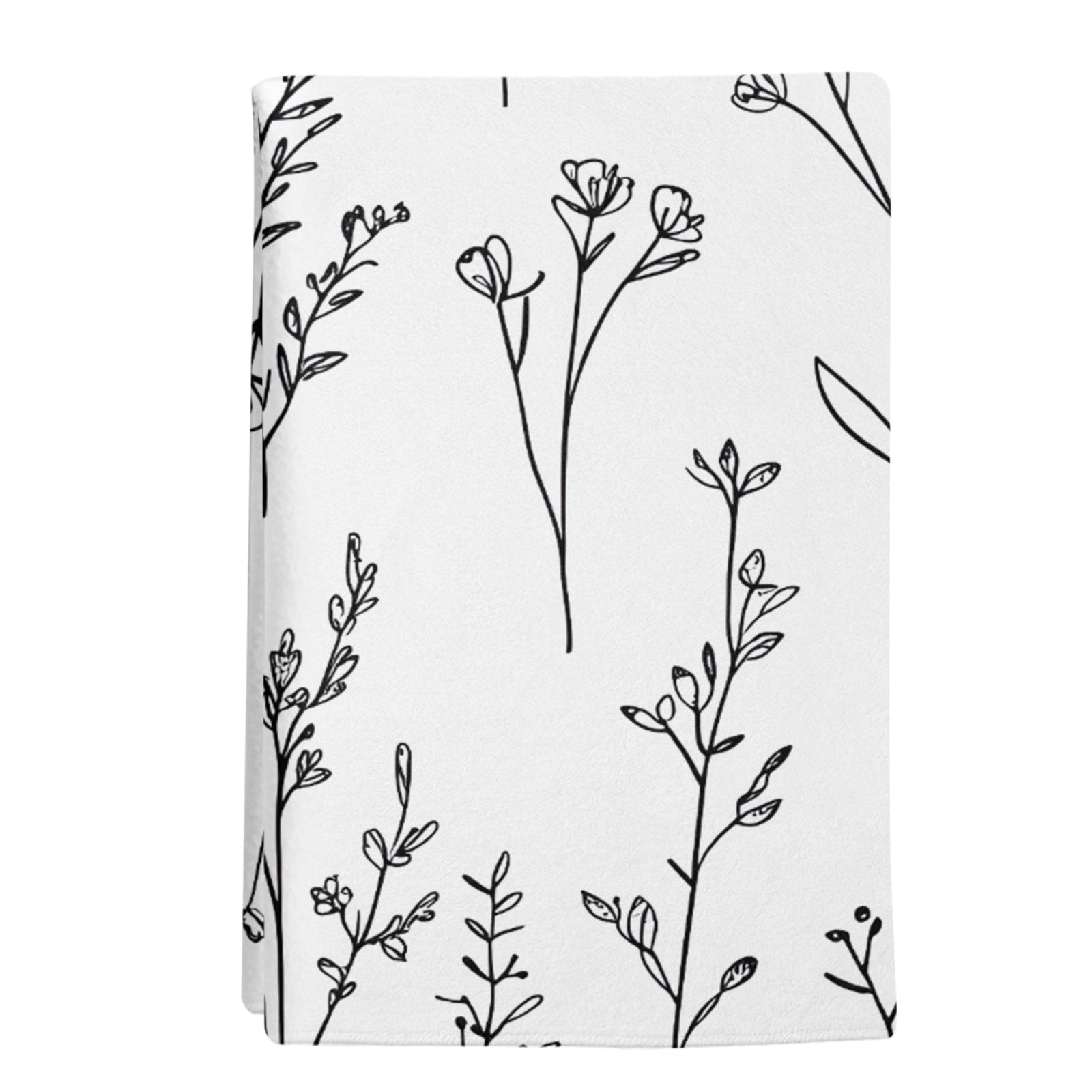 1 Pack Black White Plant Kitchen Towels Art Floral Farmhouse Leaf Retro ...