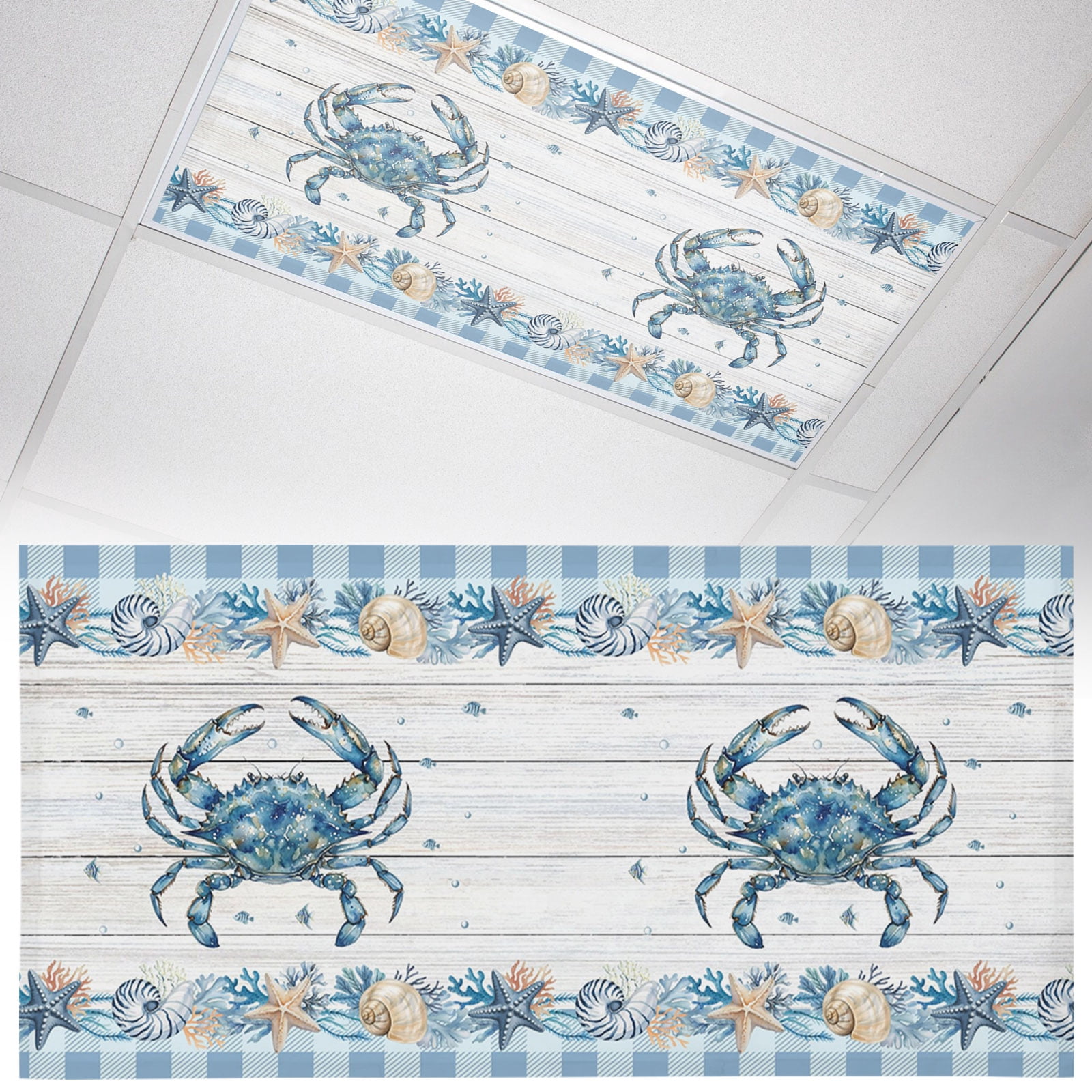 1 Pack Blue Crab Coastal Fluorescent Light Covers for Ceiling Lights ...