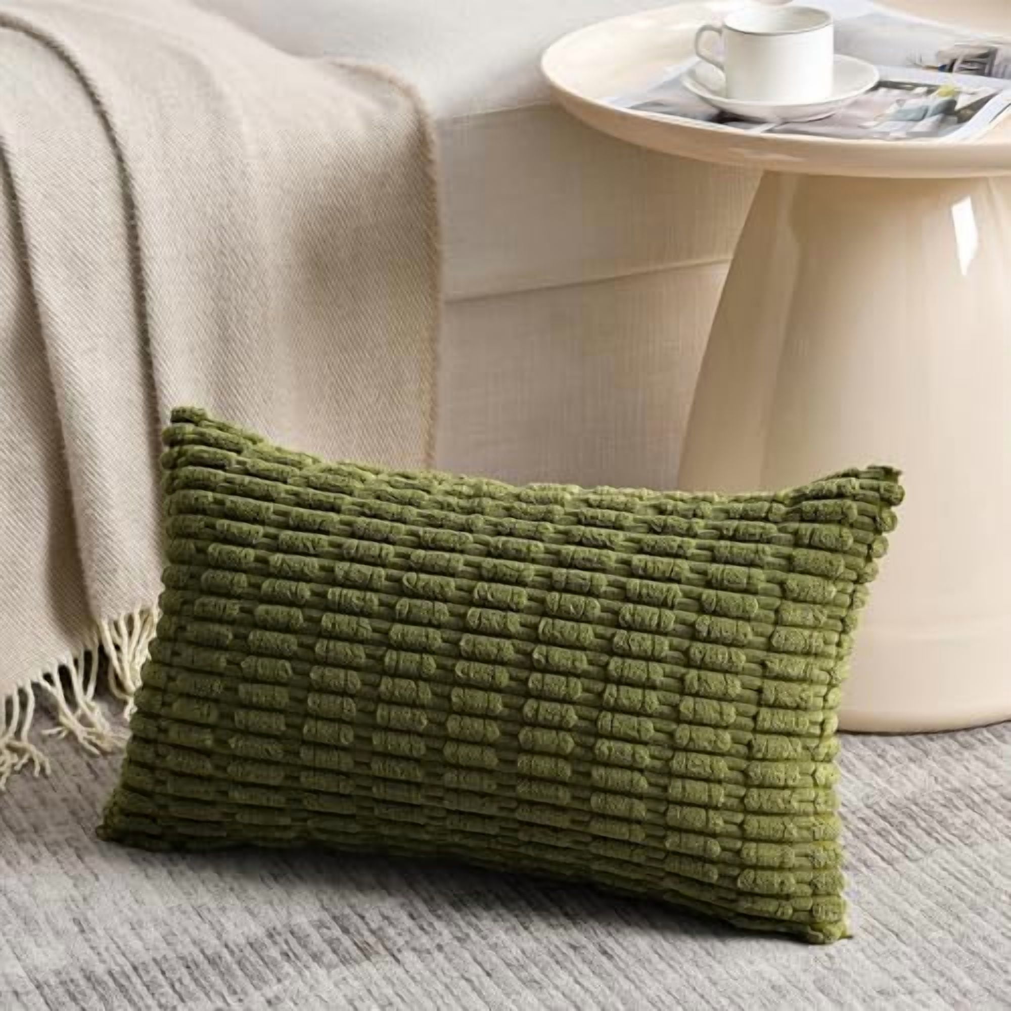 1 Pack Boho Moss Green Decorative Throw Pillow Covers 12x20 Inch for ...