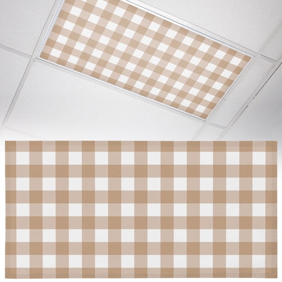 1 Pack Brown Checks Fluorescent Light Covers for Ceiling Lights Beige ...