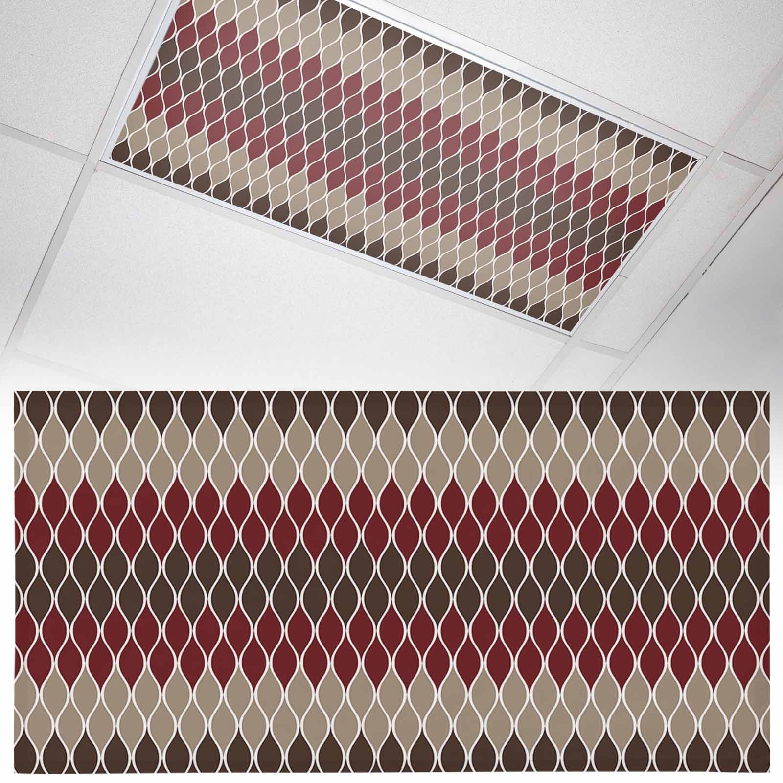 1 Pack Brown Red Fluorescent Light Covers for Ceiling Lights Geometric Medieval Magnetic Ceiling ...