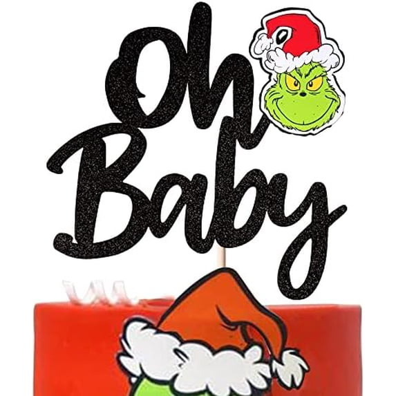 1 Pack Christmas Oh Baby Cake Topper Glitter Baby Shower Xmas Cake Pick ...