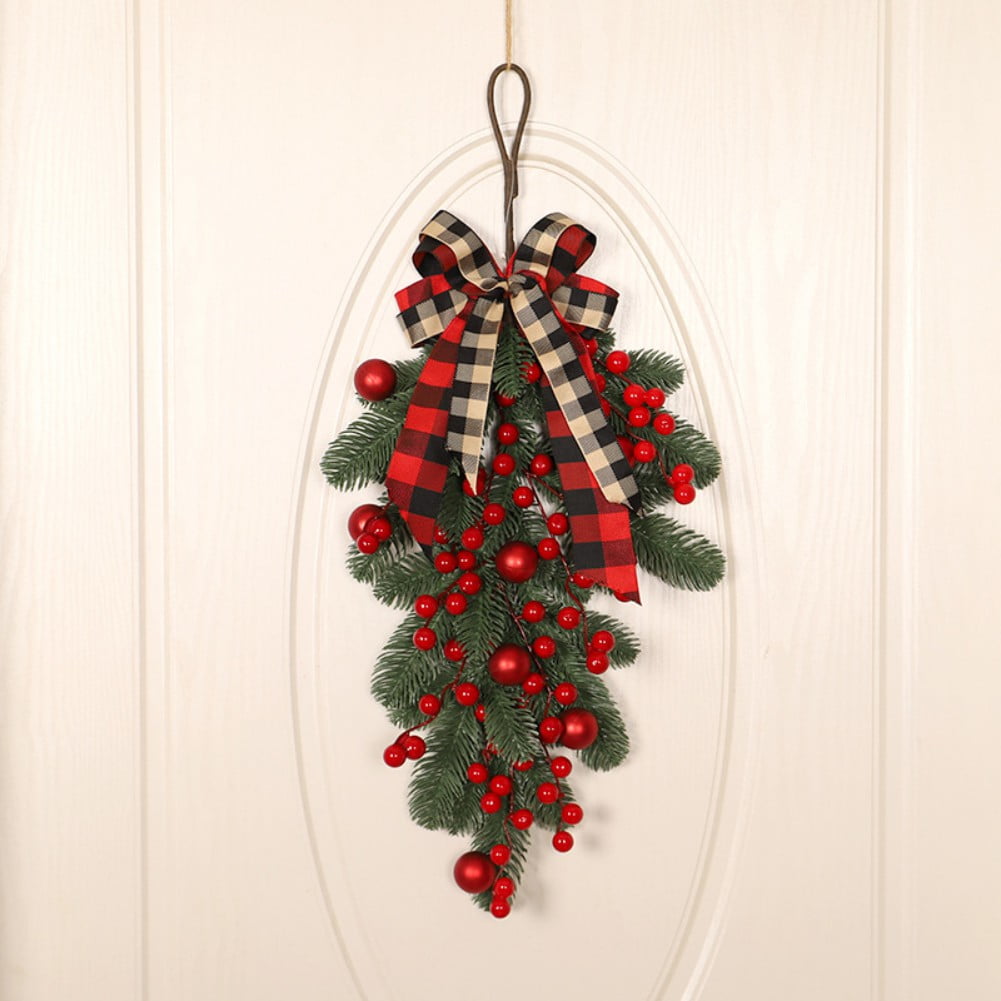 1 Pack Christmas Swags with Light,23.6" Prelit Artificial Teardrop ...