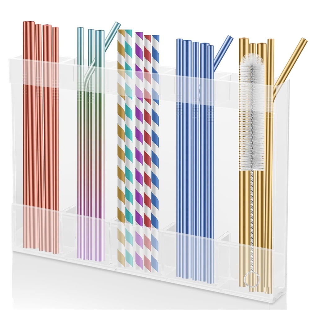 1 Pack Clear Rectangular Straw Organizer,Acrylic Straw Holder,Standard ...