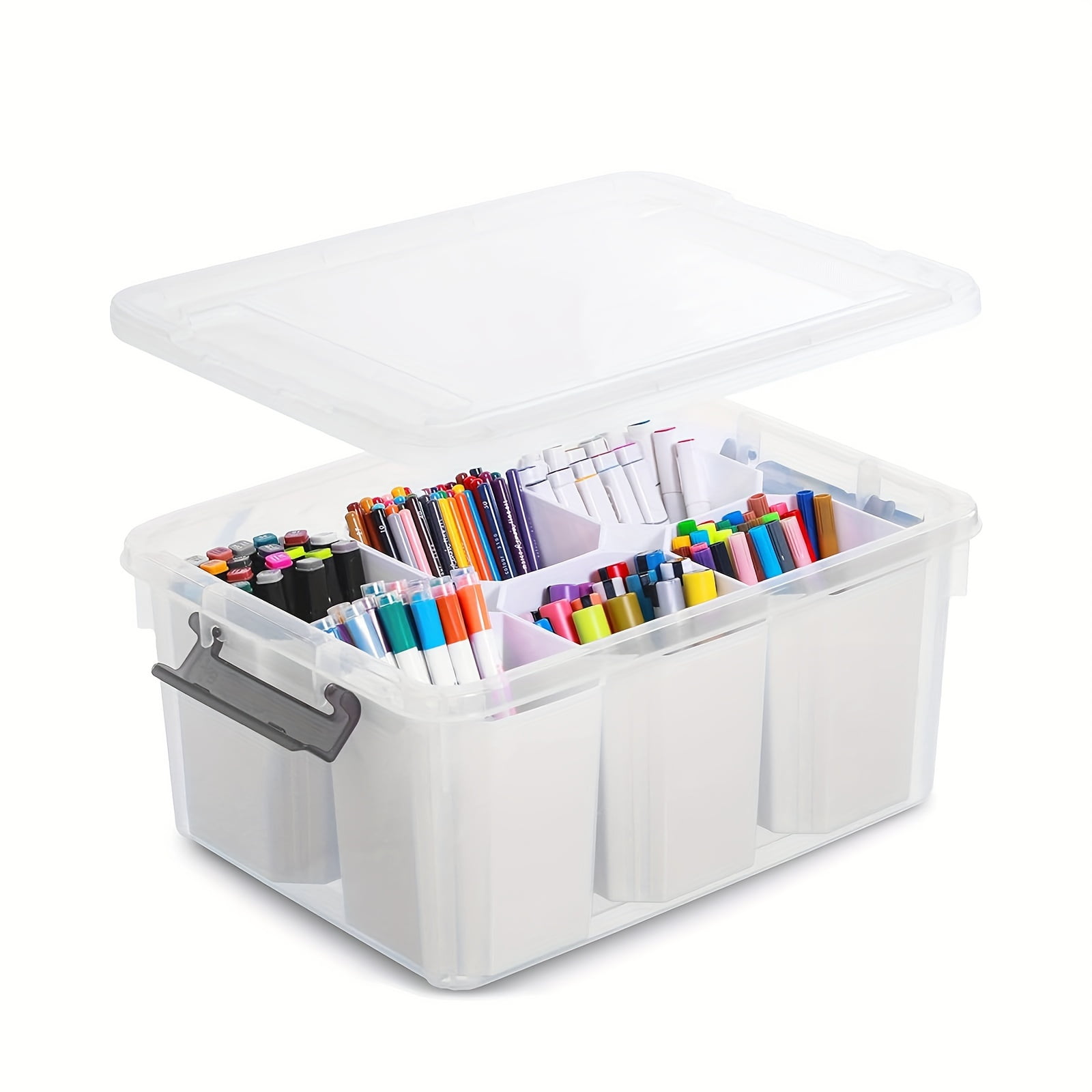 1-Pack Clear Stackable Plastic Organizer Box with 6 Removable Dividers ...
