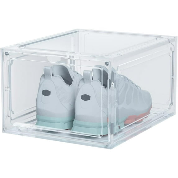 1 Pack Clear Stackable Shoe Box with Magnetic Drop Front Door, Foldable ...