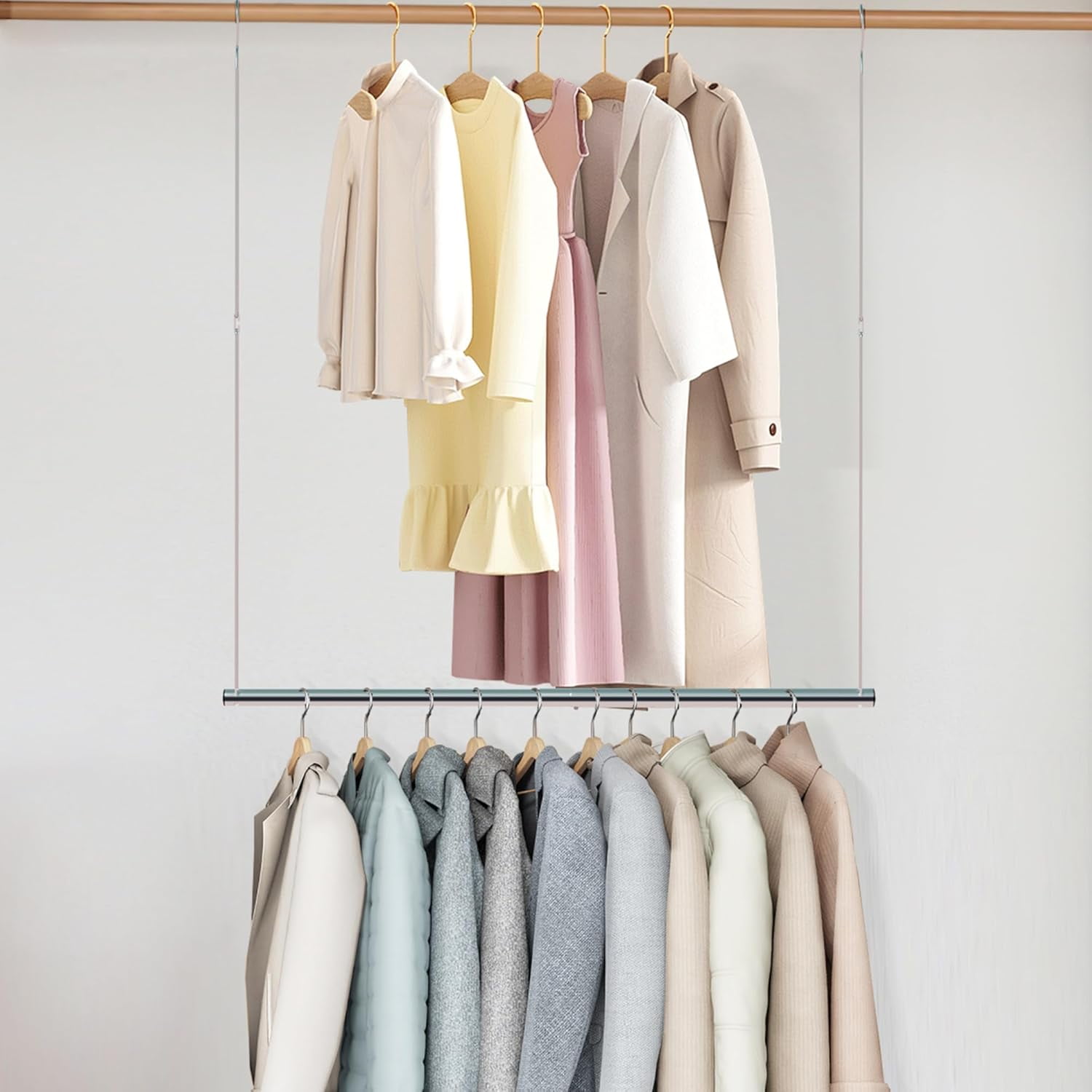 1 Pack Closet Hanging Rod, Length and Height Adjustable Closet Rod ...