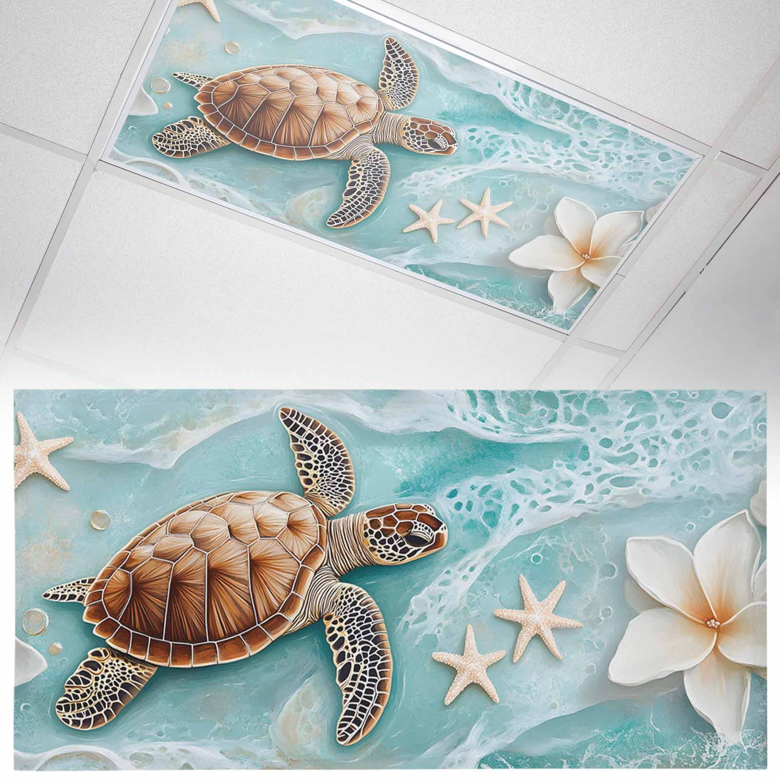 1 Pack Coastal Sea Turtle Fluorescent Light Covers for Ceiling Lights ...