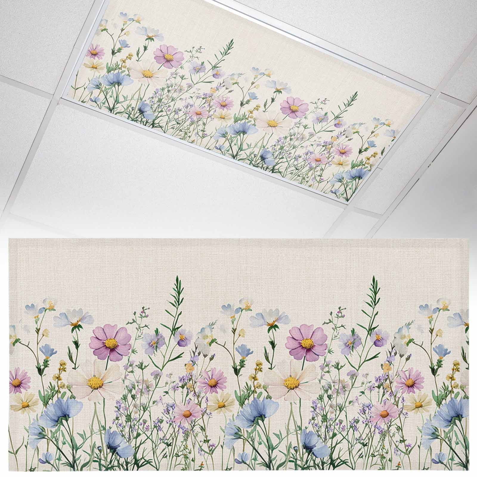 1 Pack Color Floral Fluorescent Light Covers for Ceiling Lights Watercolor Wildflowers Leaf ...