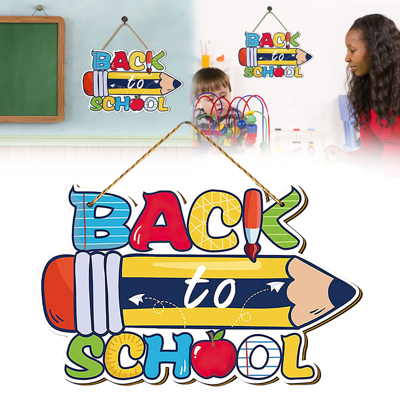 1 Pack Colorful Back to School Sign, First Day of School Wooden Hanging ...