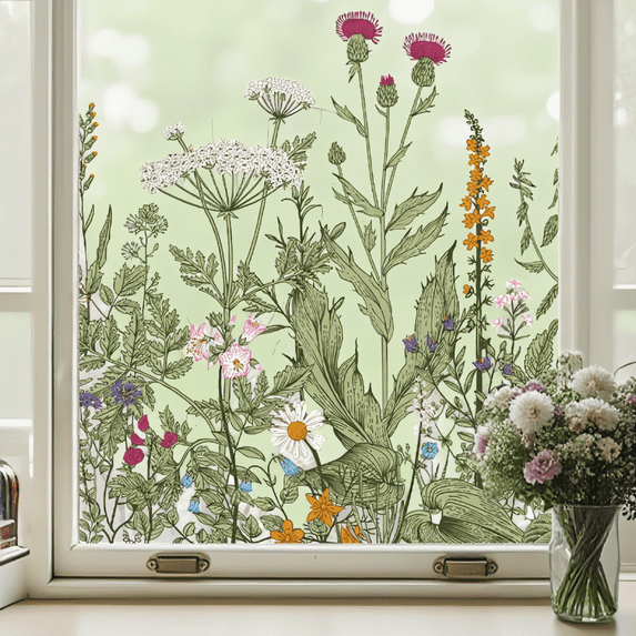 1 Pack Colorful Floral Window Film, Static Cling Sticker, Removable No ...