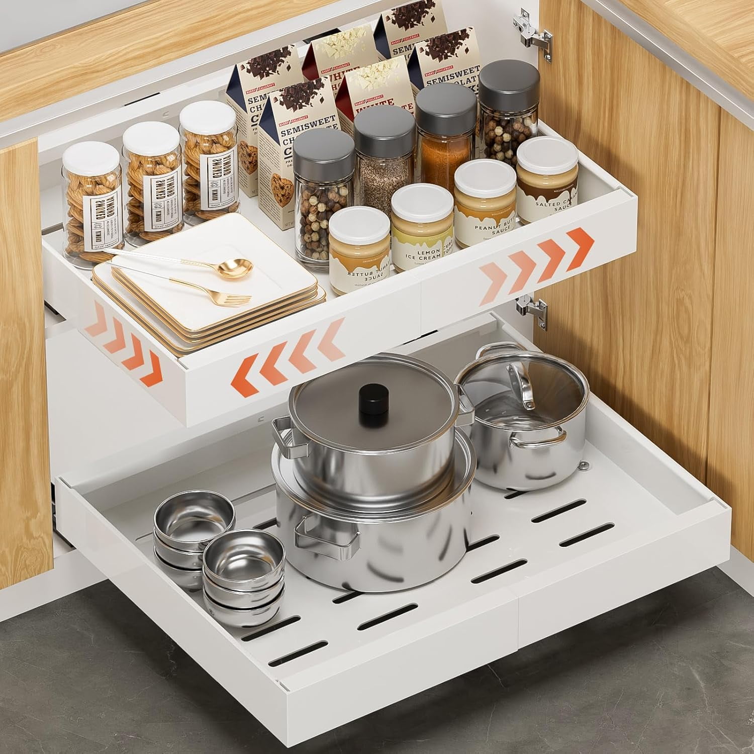 1 Pack Expandable Pull Out Cabinet Organizer 21"Deep, Adjustable Width ...