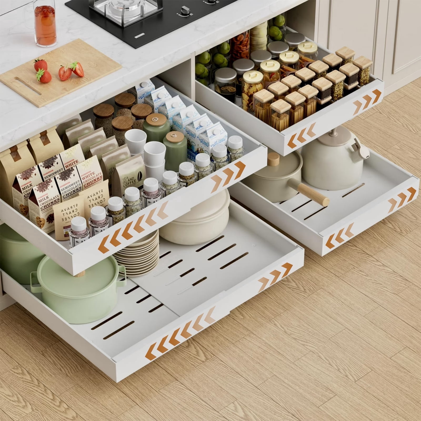 Gimgong Expandable Pull Out Cabinet Organizer with 3 Slide Rails ...