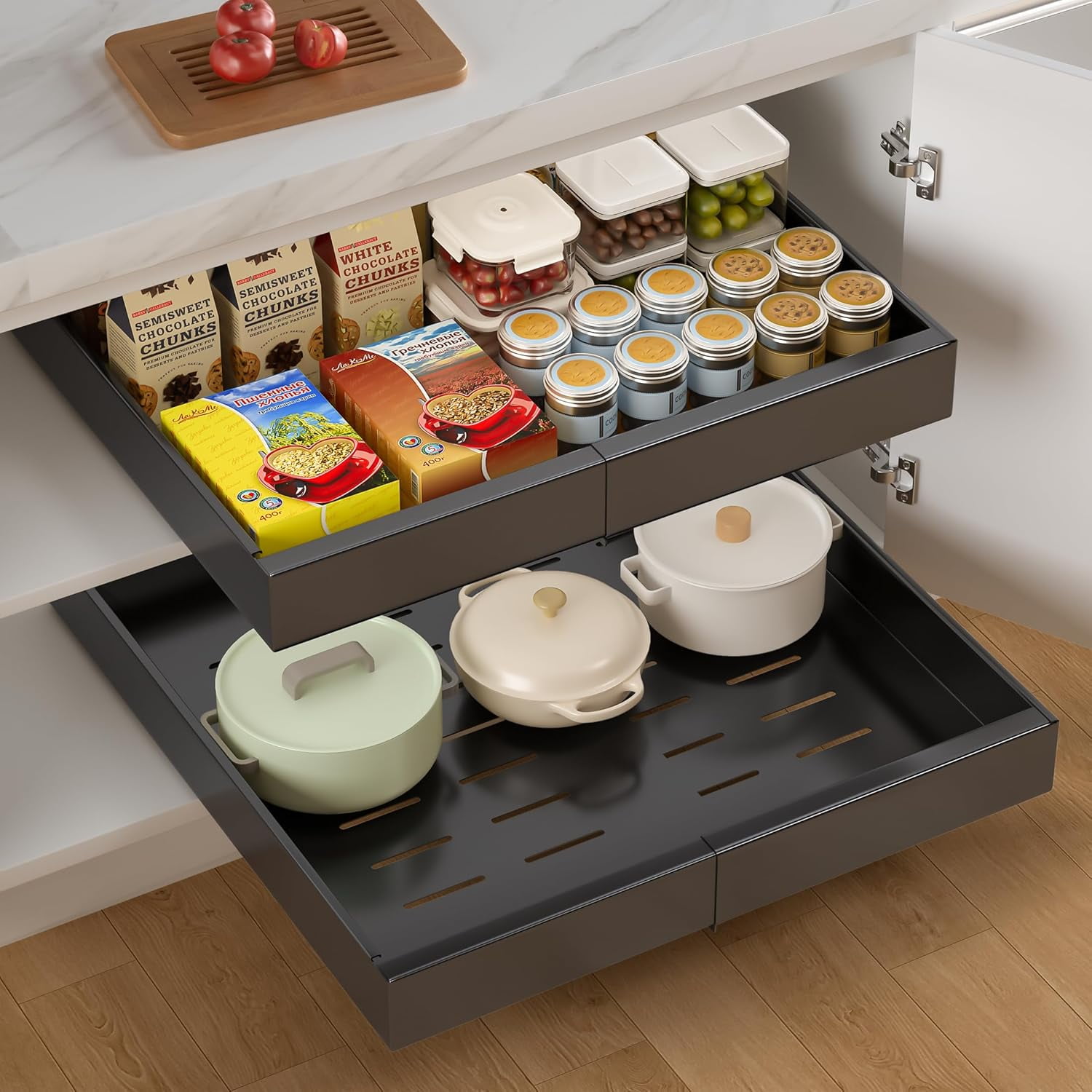 1 Pack Expandable Pull Out Cabinet Organizer 21" Deep, Upgrade 3 Slide ...