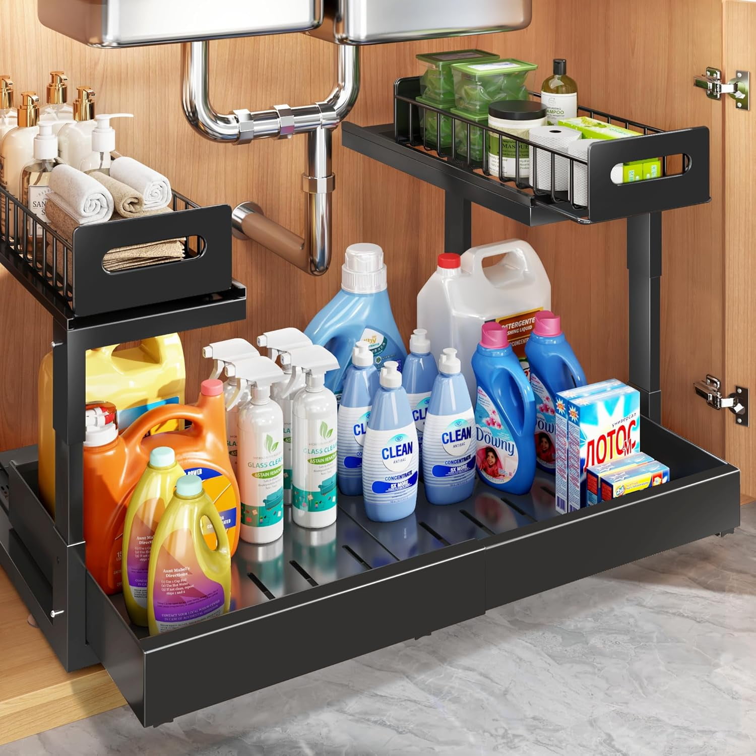 1 Pack Expandable Under Sink Organizers And Storage With Upgrade Ball ...