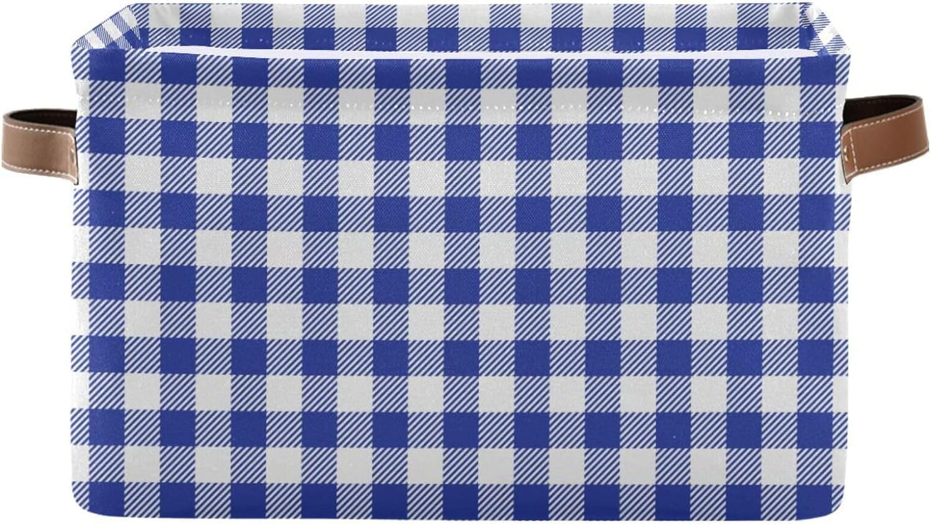 1 Pack Fabric Storage Basket Navy Blue Checked Closet Storage Bins with ...