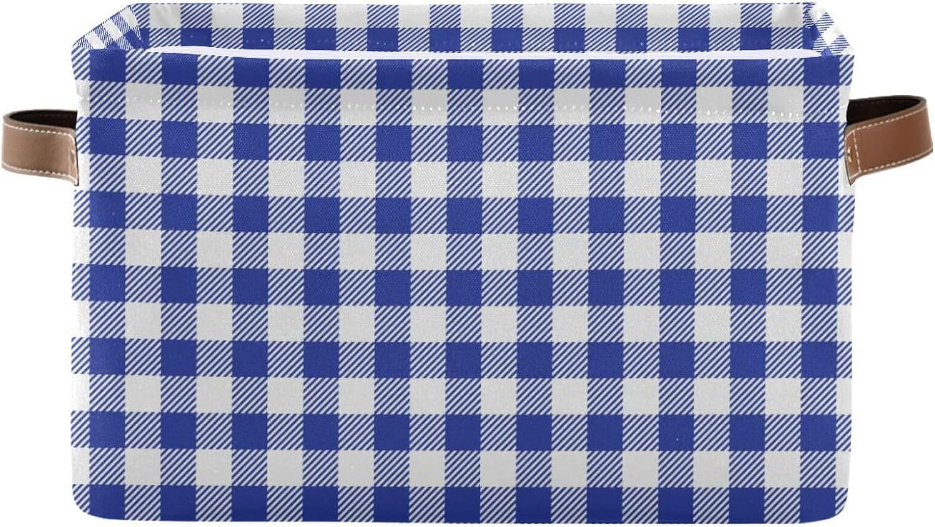 1 Pack Fabric Storage Basket Navy Blue Checked Closet Storage Bins with ...