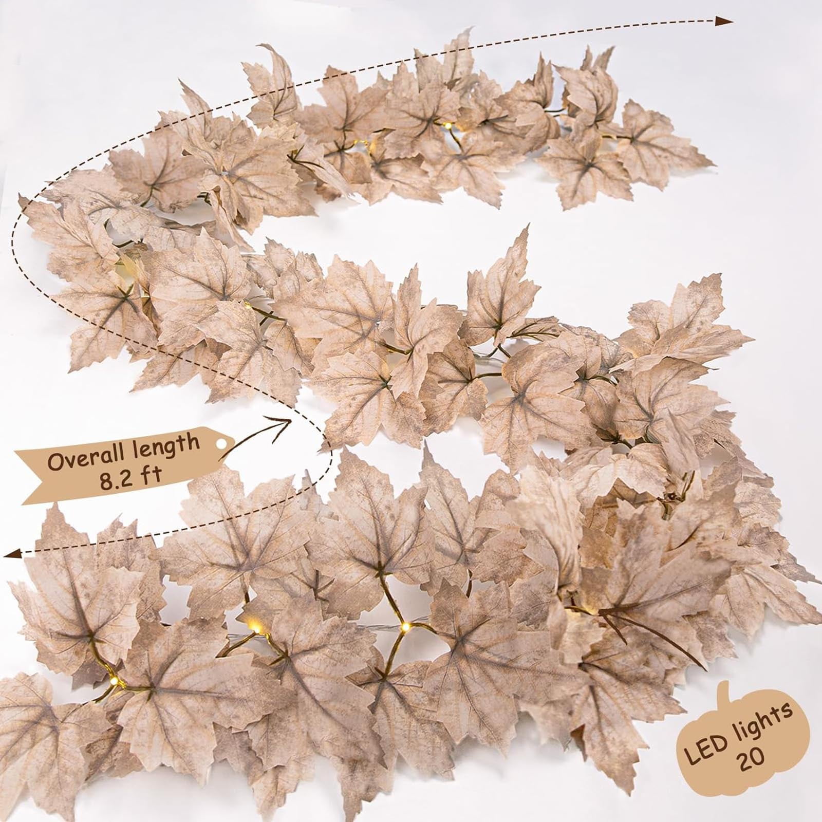 1 Pack Fall Decor Maple Leaves Garland with Lights Battery Operated ...