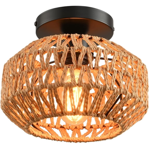 1 Pack Farmhouse Light Fixtures Ceiling Mount,Mini Rattan Boho Semi ...