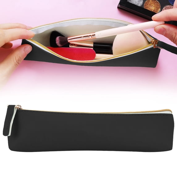 1 Pack Faux Leather Pencil Case, Slim Pen Pouch with Zipper, Portable ...