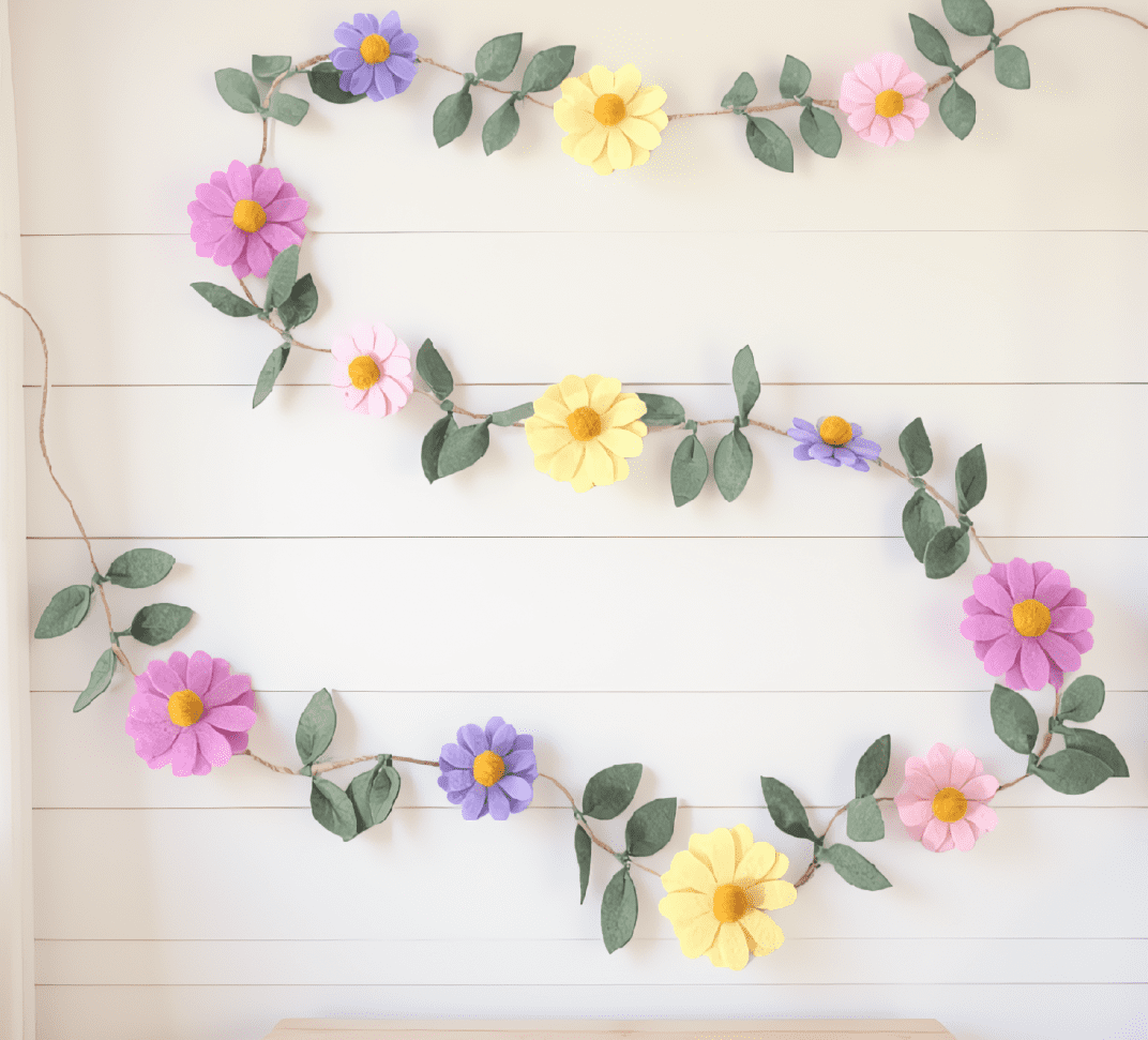 1 Pack Felt Colorful Flower Chain Garland with Green Leaves, Hanging ...