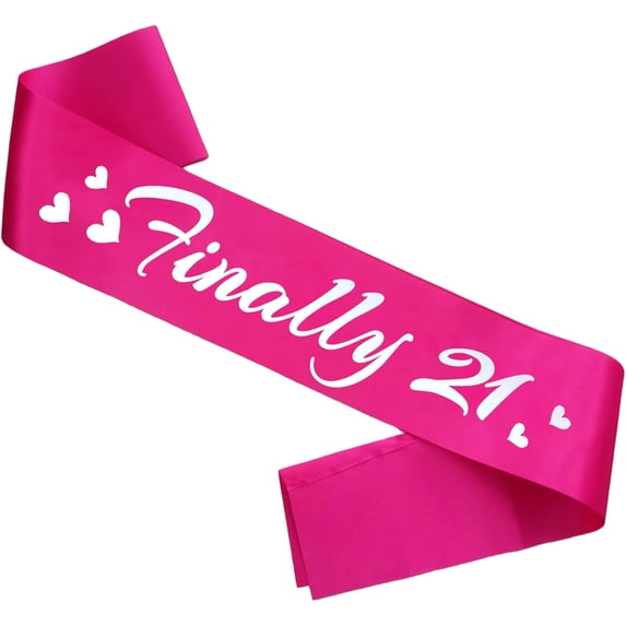 1 Pack Finally 21 Sash, Hot Pink Satin with White Lettering & Hearts ...
