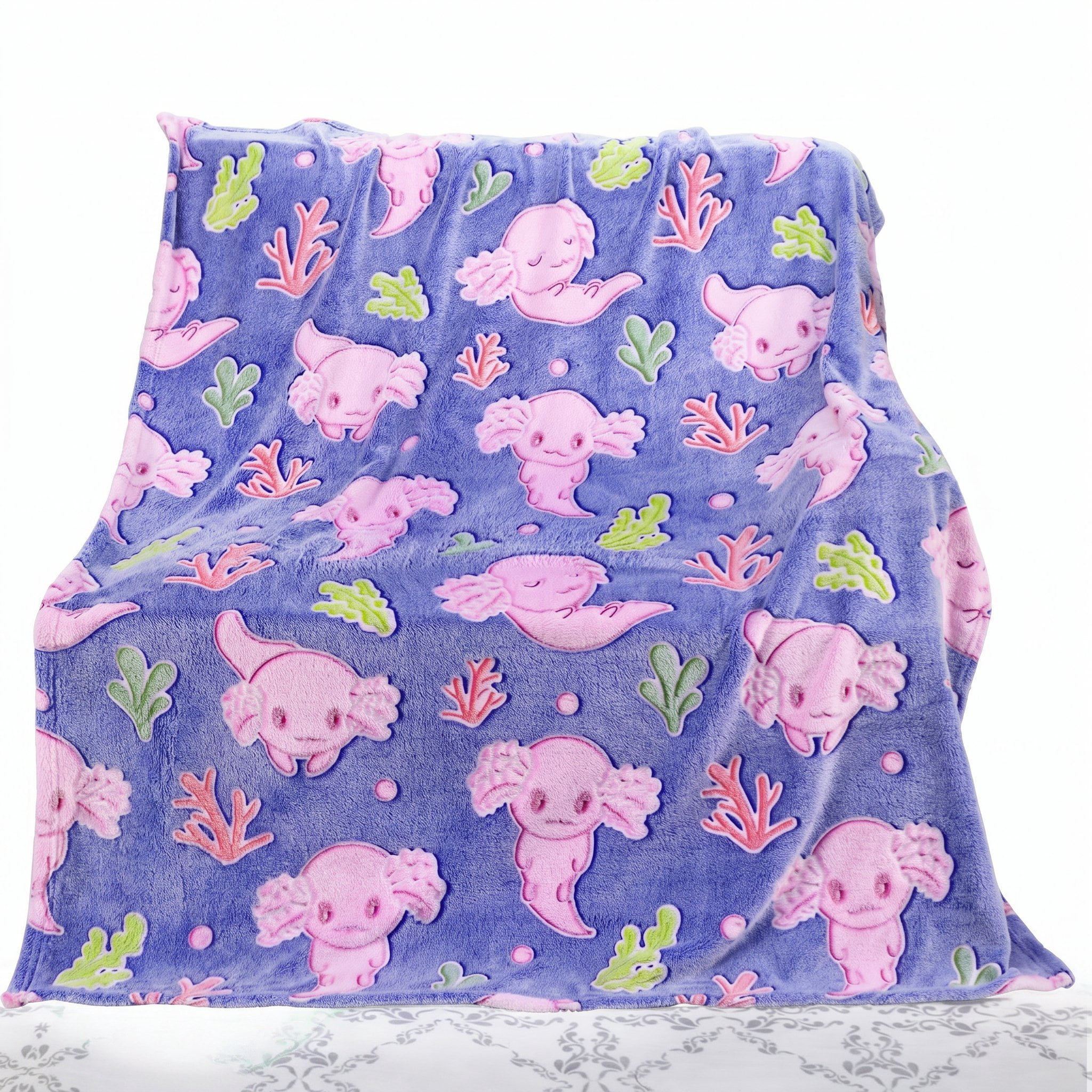 1 Pack Glow in the Dark Axolotl Throw Blanket, Soft Flannel Plush ...