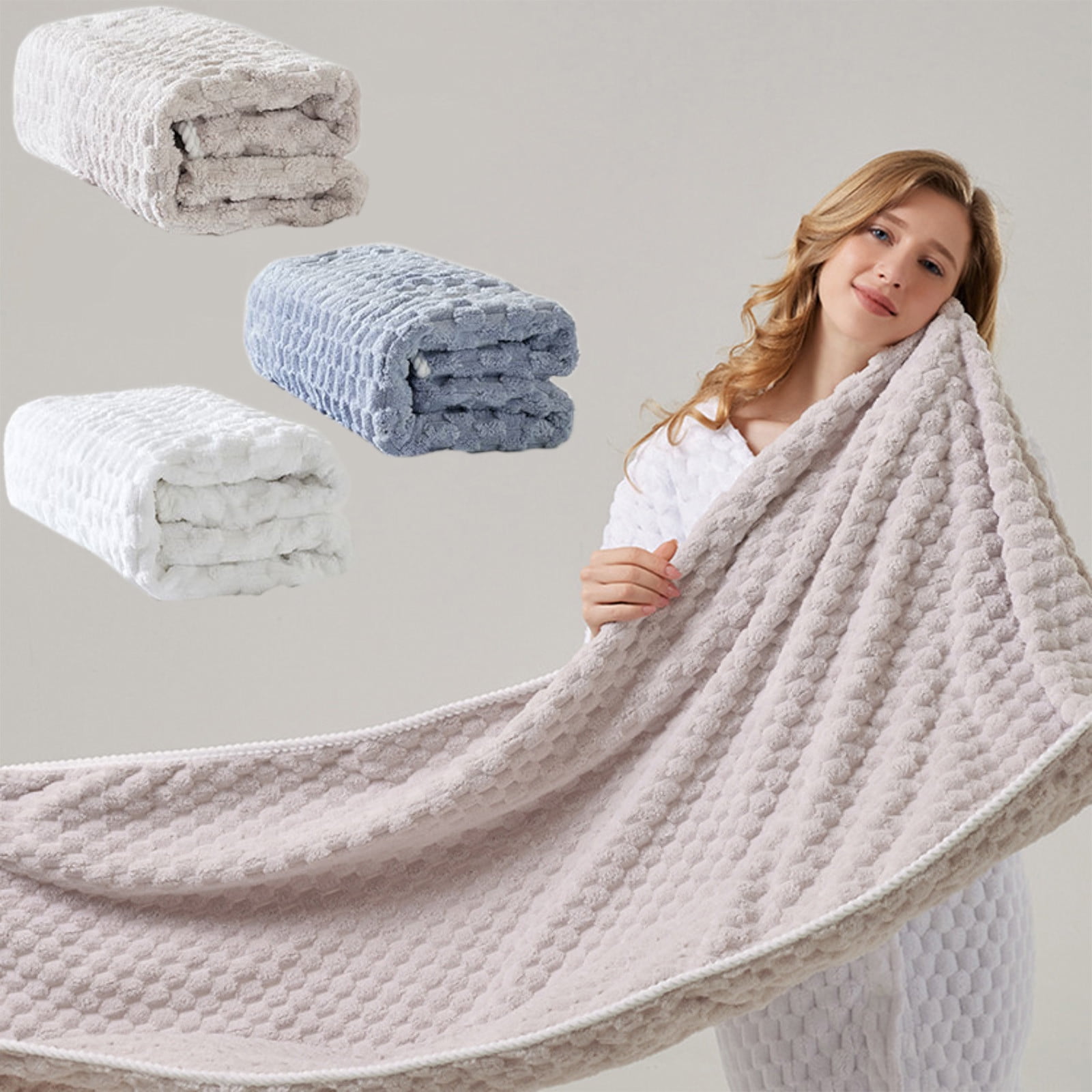 1-Pack Gray-Blue-White Polyester Bath Towel, 55x27.55 Inch Super ...