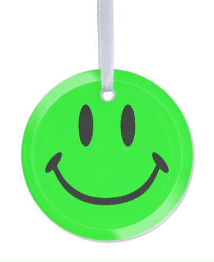 1 Pack - Green Classic Smiley Face Tempered Glass Christmas Ornament ...