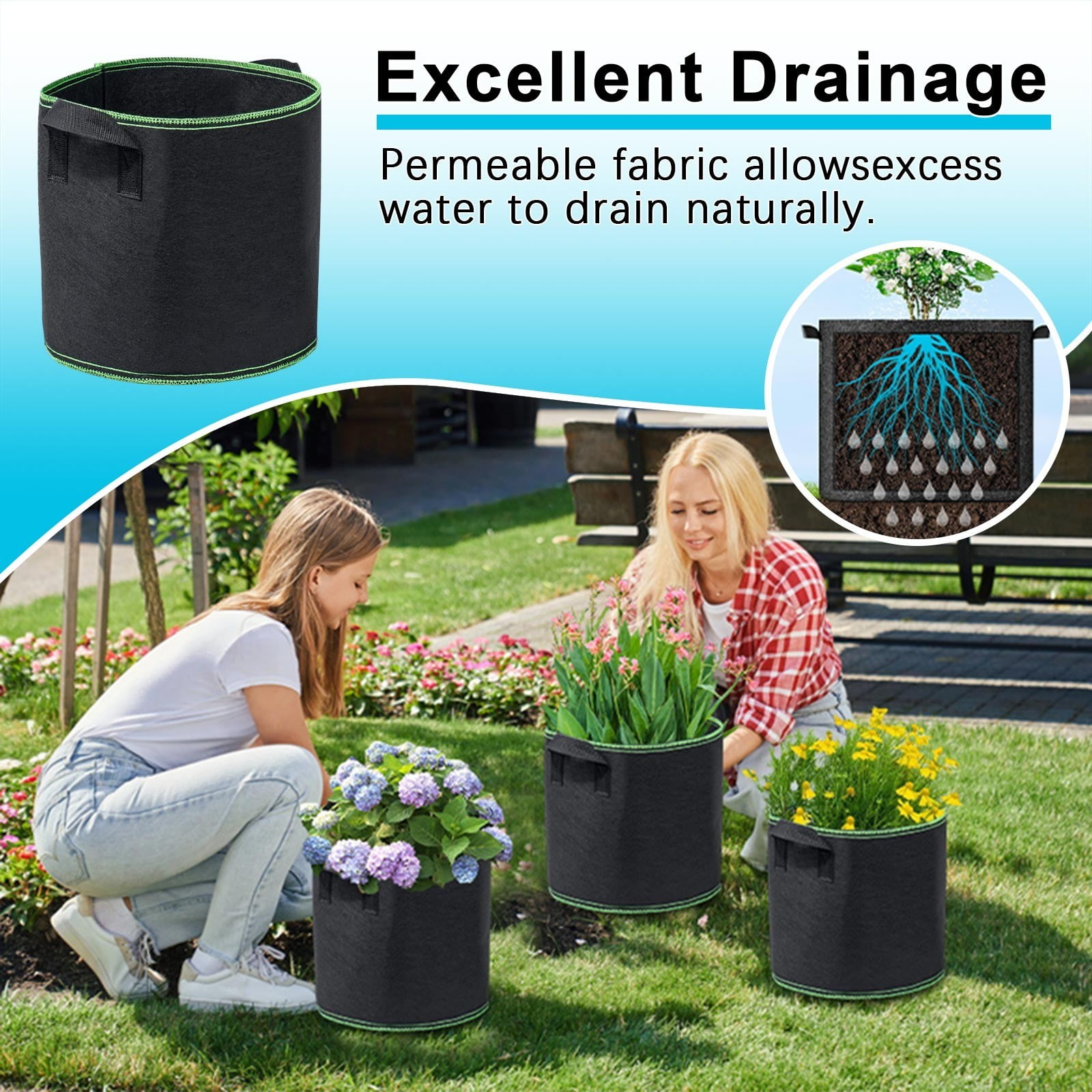 1-Pack Grow Bags, Thickened Aeration Fabric Pots with Handles, Heavy ...