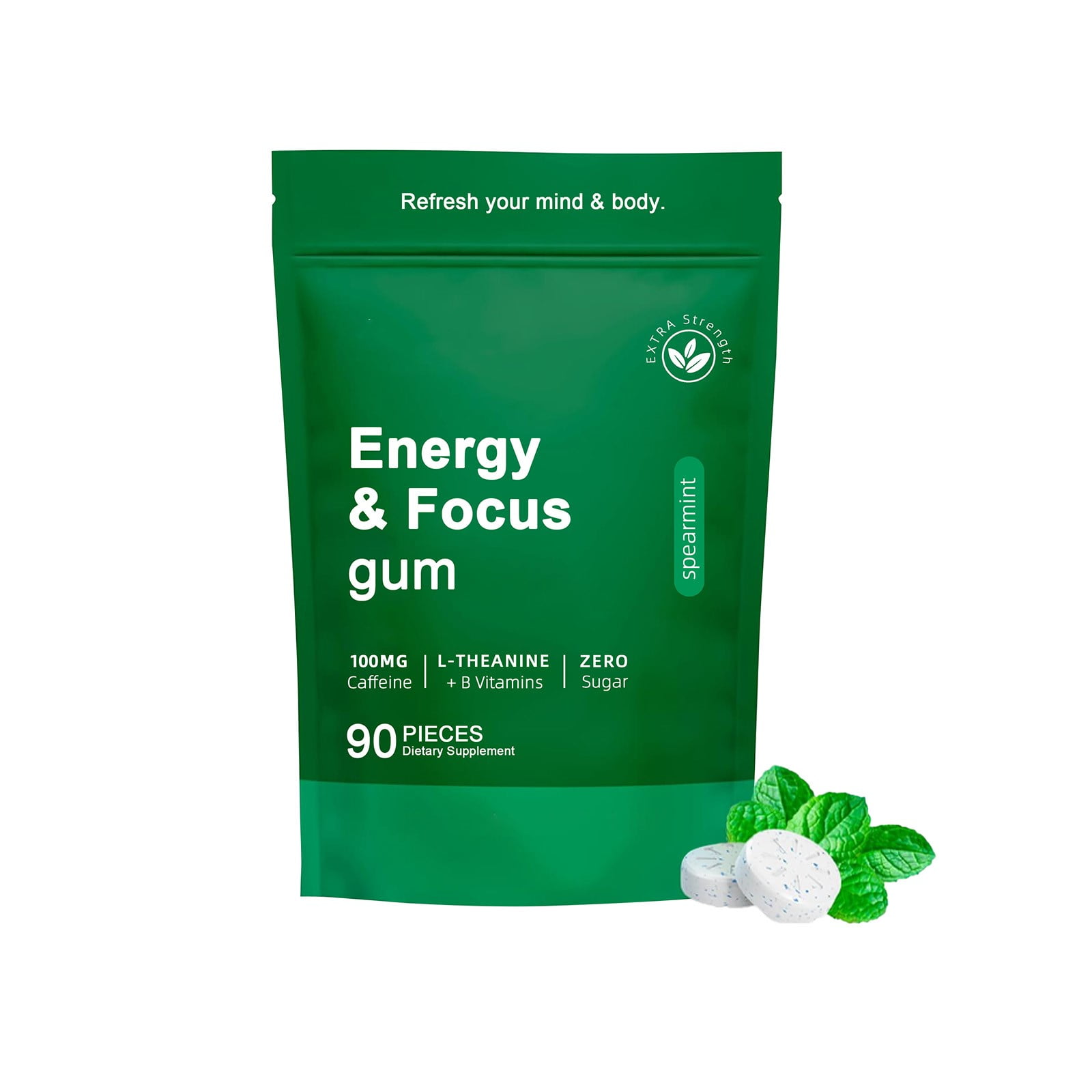 1 Pack Gum Spearmint Sugar Free Chewing Gum Pack, Neuro Energy Caffeine ...
