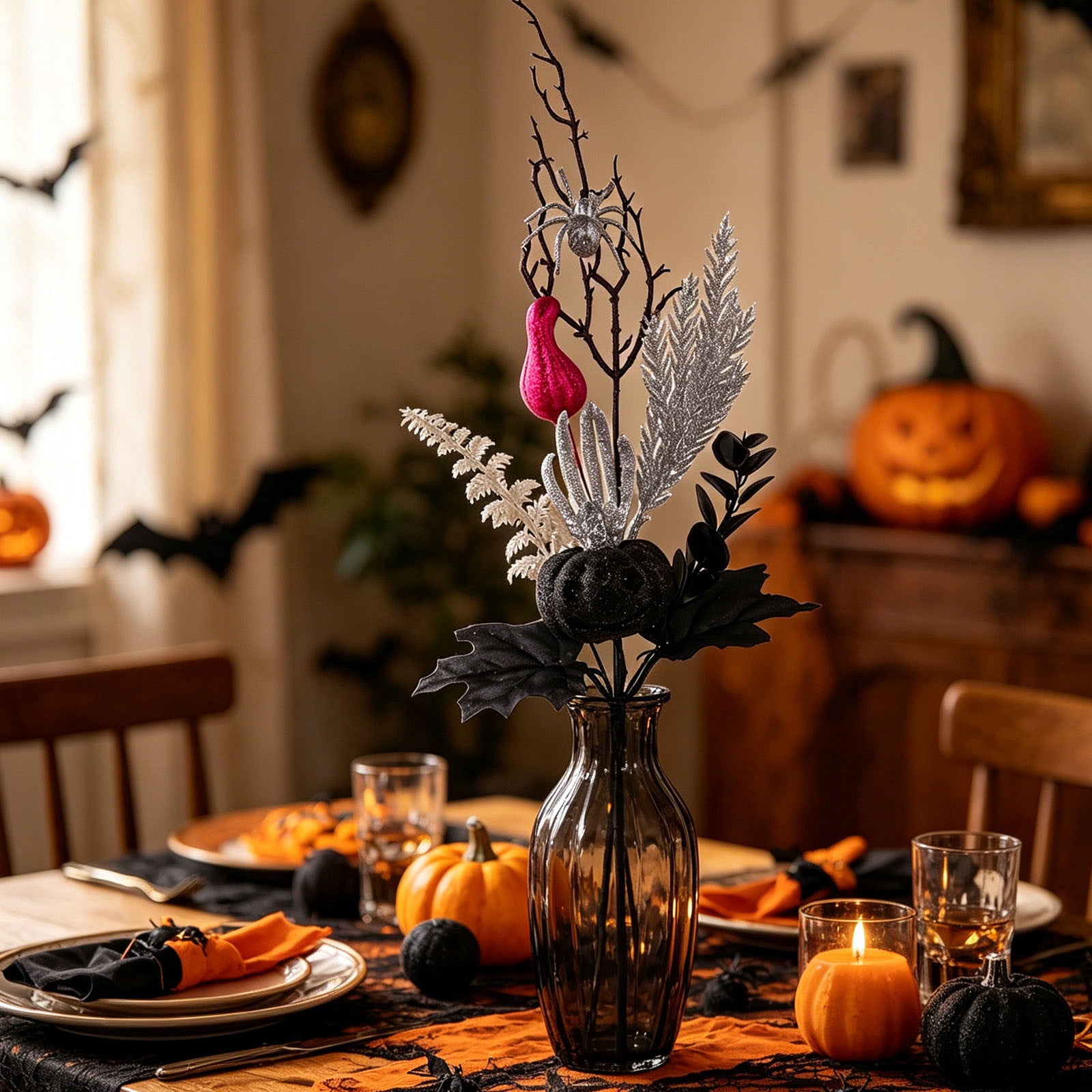 1 Pack Halloween Branches Picks Stems, Glitter Fake Twig with Pumpkin ...