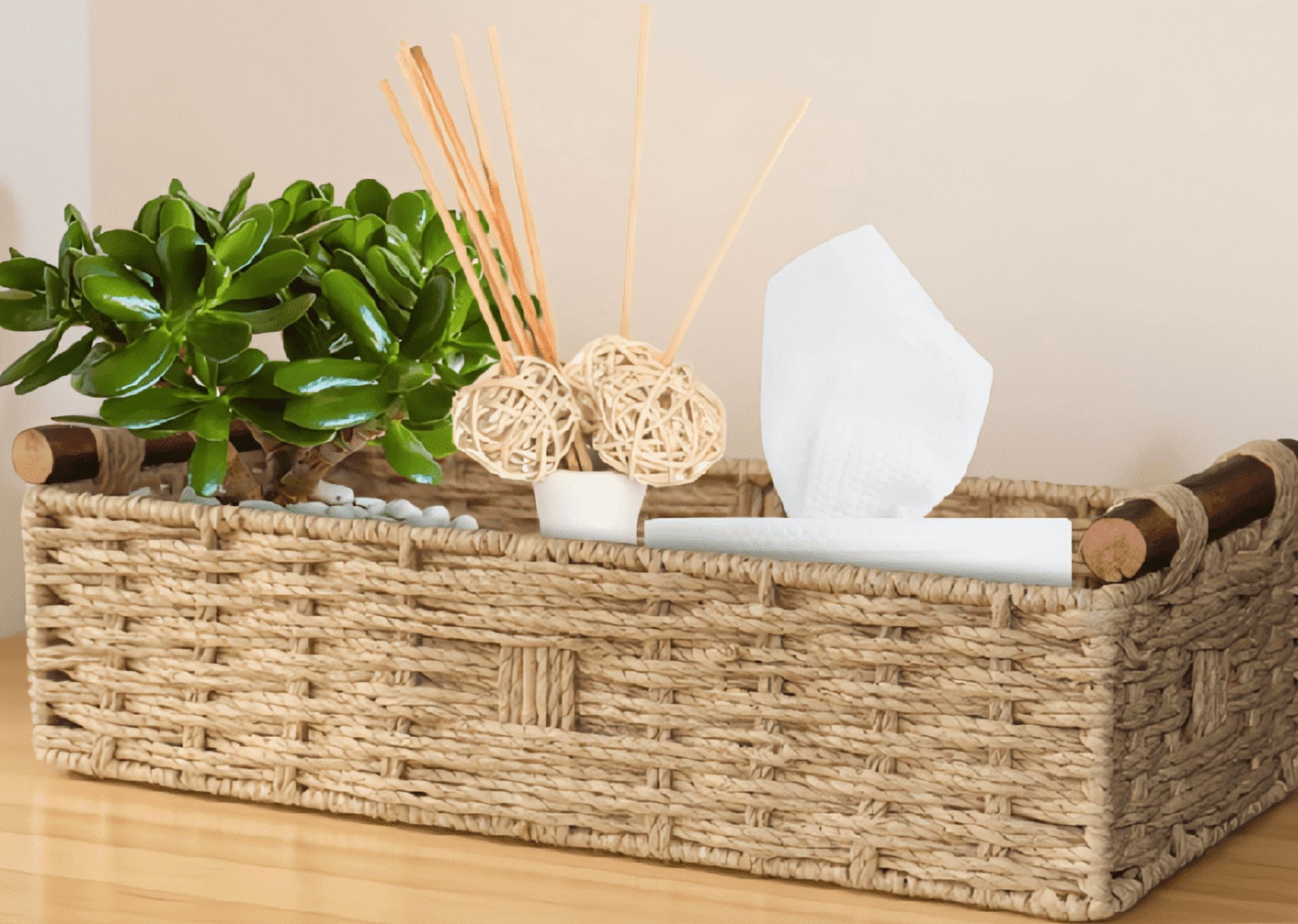 1 Pack Handwoven Paper Rope Storage Basket with Handle, Round Organizer ...