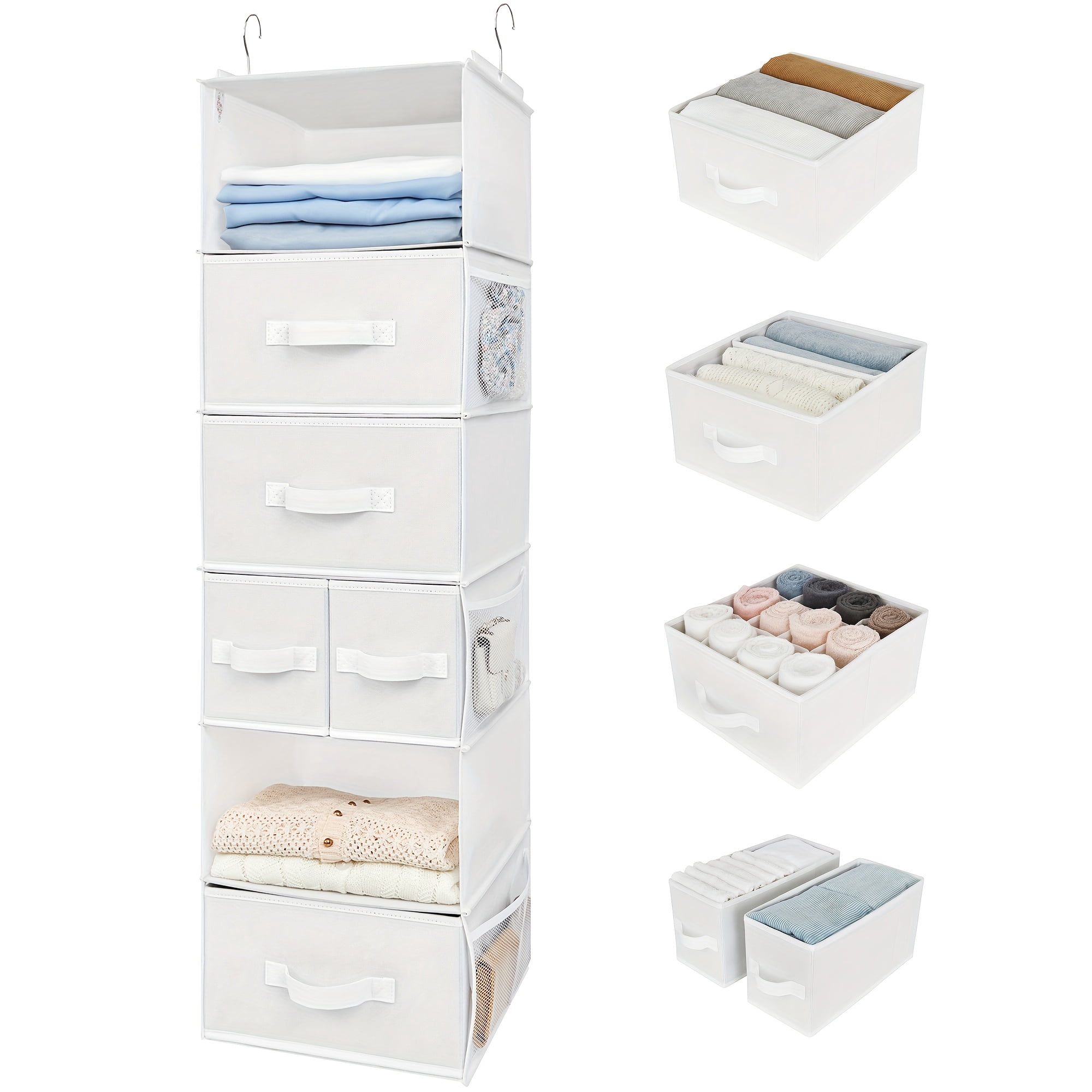 1-Pack Hanging Closet Organizer with 6 Shelves,5 Removable Drawers & 6 ...