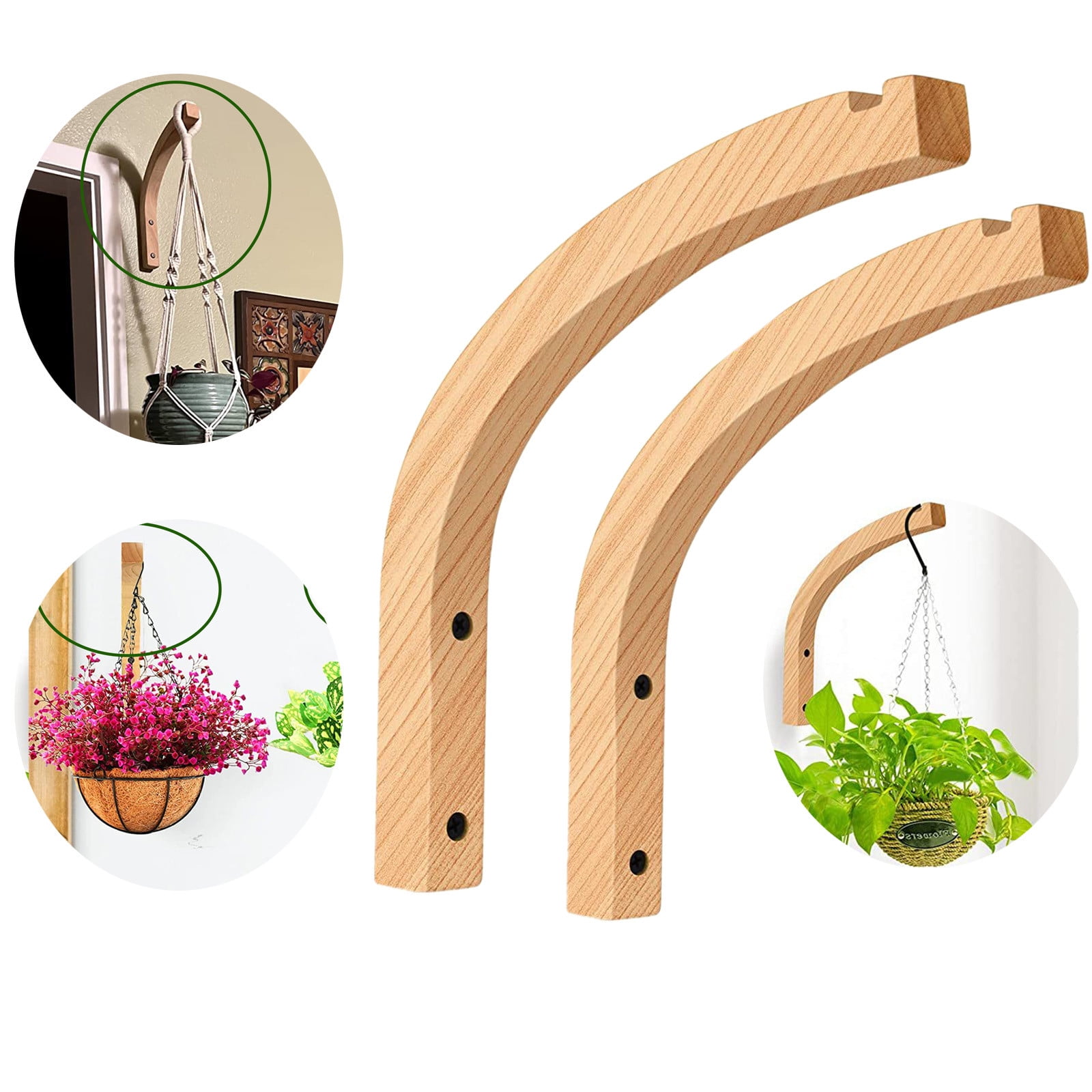 1 Pack Hanging Hook, Hangers Indoor, Wooden Hanging Basket Hooks for ...