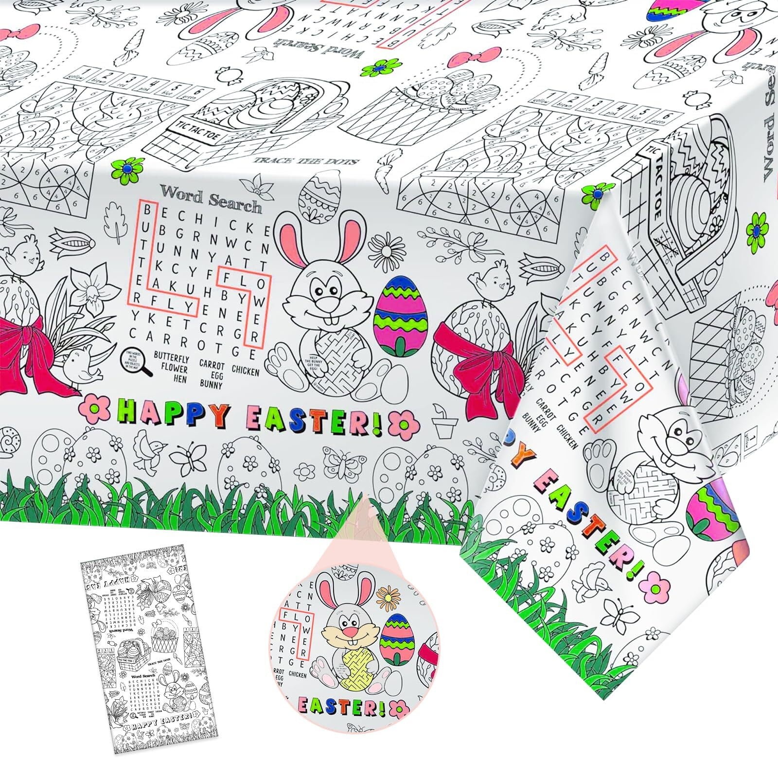 1 Pack Happy Easter Coloring Tablecloth for Kids - Giant Easter Color ...